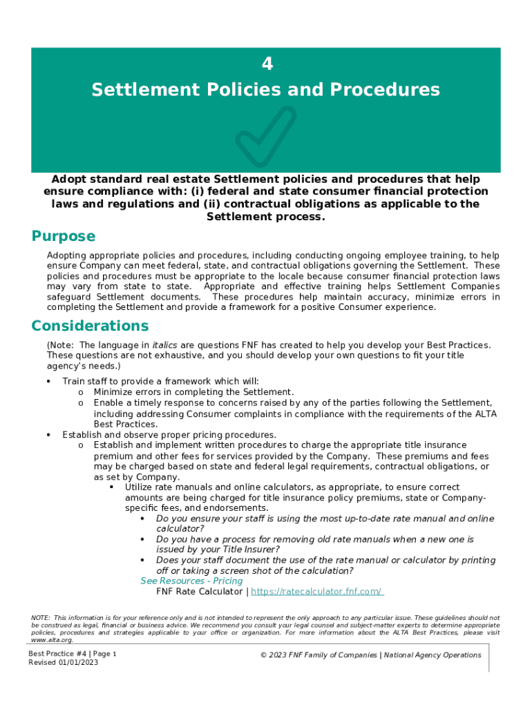Settlement Policies and Procedures Doc Template | pdfFiller