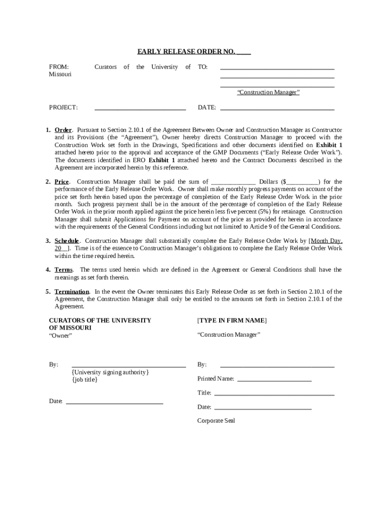 Early Release Order Doc Template | pdfFiller