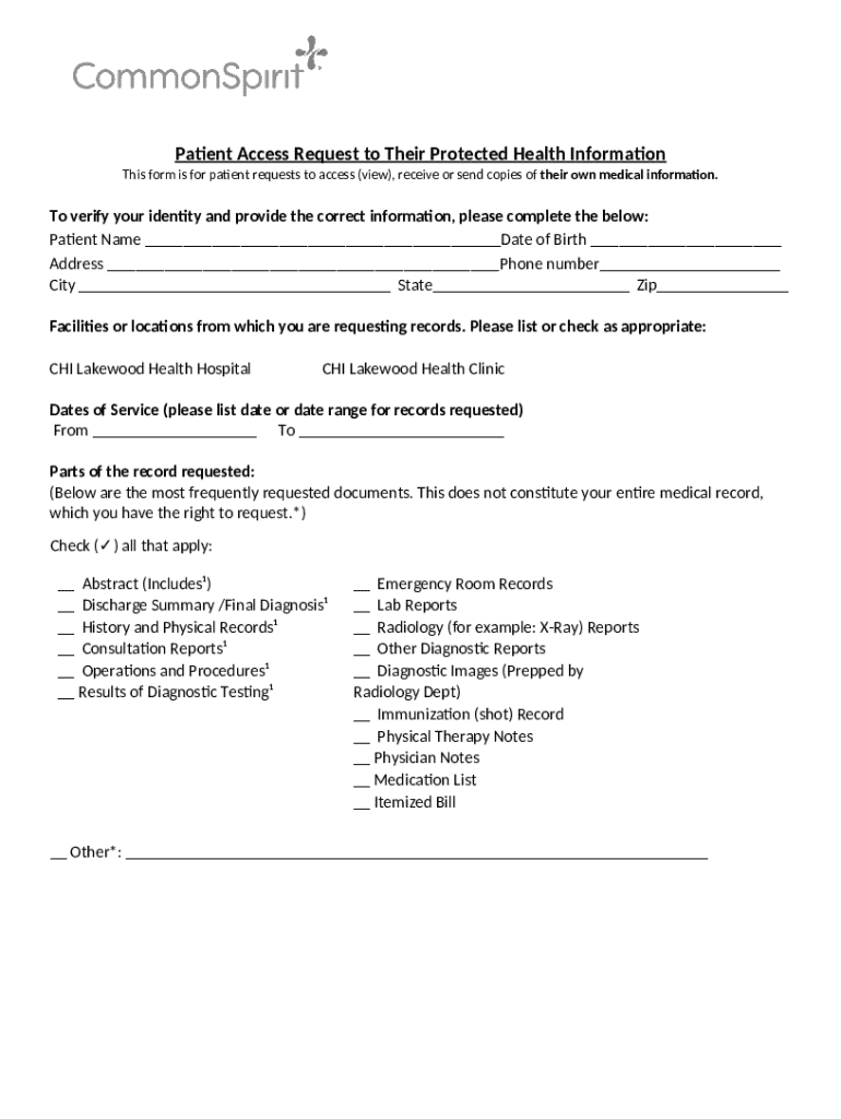 Patient Access Request Doc Template | pdfFiller