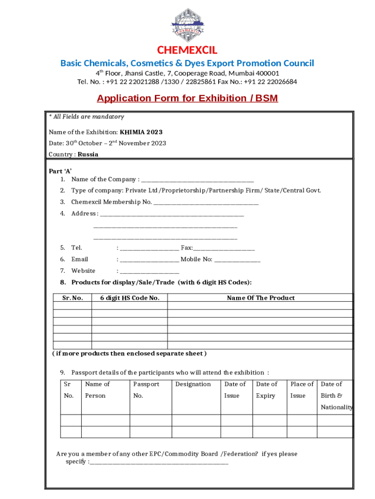 Application for Exhibition / Bsm Doc Template | pdfFiller