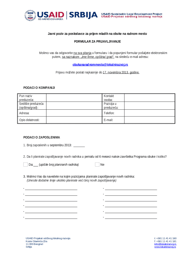 ular Za Prijavljivanje Doc Template | pdfFiller