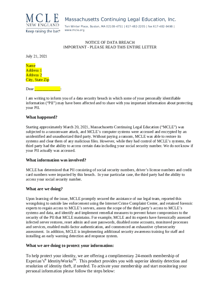 Notice of Data Breach Doc Template | pdfFiller