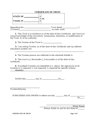 Certificate of Trust Doc Template | pdfFiller