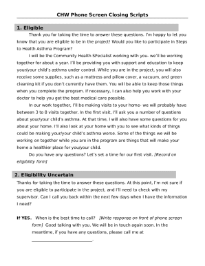 Chw Phone Screen Closing Scripts Doc Template | pdfFiller