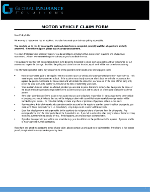 Motor Vehicle Claim Doc Template | pdfFiller