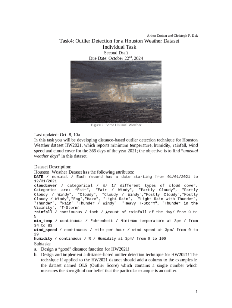 Task4: Outlier Detection for a Houston Weather Dataset - www2 cs uh Doc Template | pdfFiller
