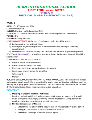 Physical Health Education Lesson Notes Doc Template | pdfFiller