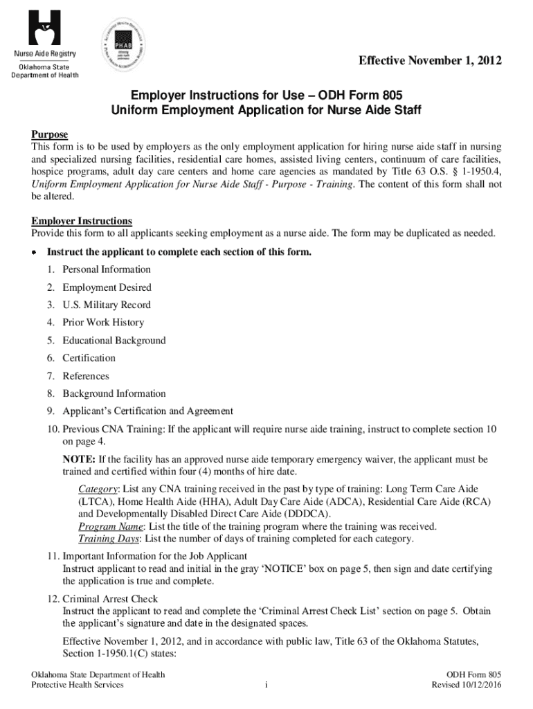 Fillable Online Uniform Employment Application for Nurse Aide Staff Fax ...