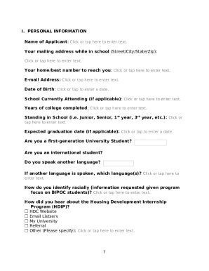 Housing Development Internship Program Application Doc Template | pdfFiller