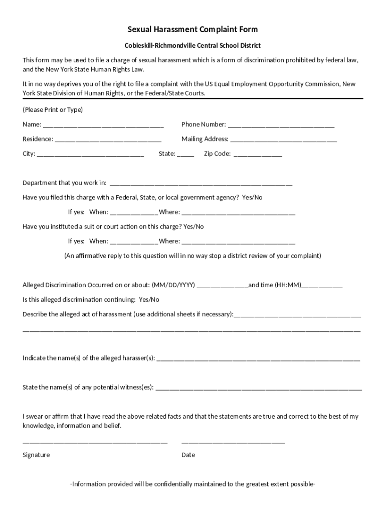 Sexual Harassment Complaint Doc Template | pdfFiller