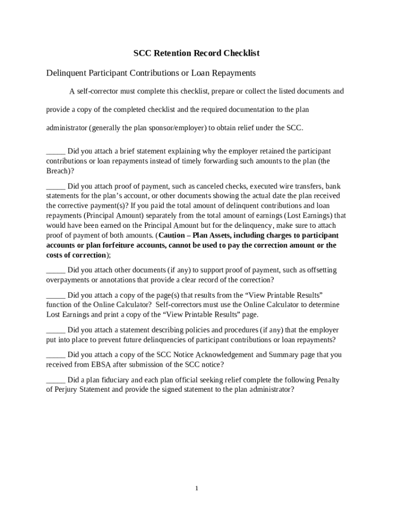 Scc Retention Record Checklist Doc Template | pdfFiller