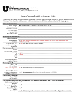 Letter of Intent to Establish a Subcontract Doc Template | pdfFiller