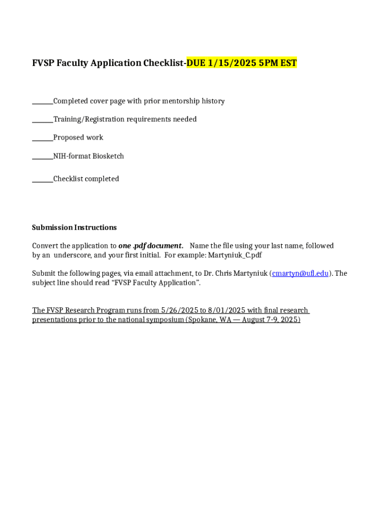 Fvsp Faculty Application Checklist - research vetmed ufl Doc Template | pdfFiller