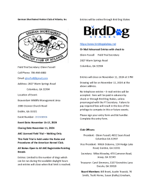 Fillable Online Gsp Club of Atlanta Field Trial Information Fax Email ...