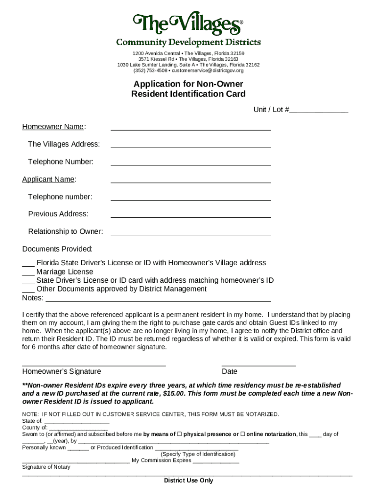 Application for Non-owner Resident Identification Card Doc Template ...