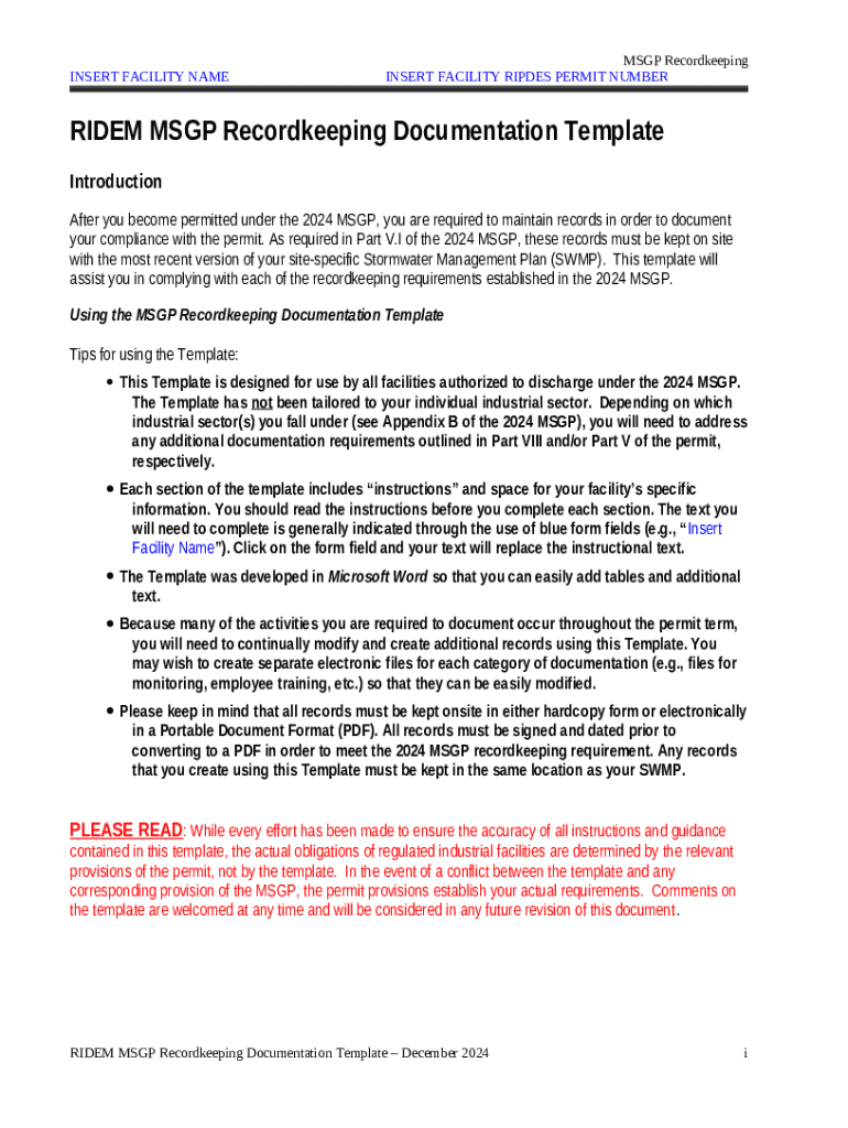 Ridem Msgp Recordkeeping Documentation Template - dem ri Doc Template | pdfFiller