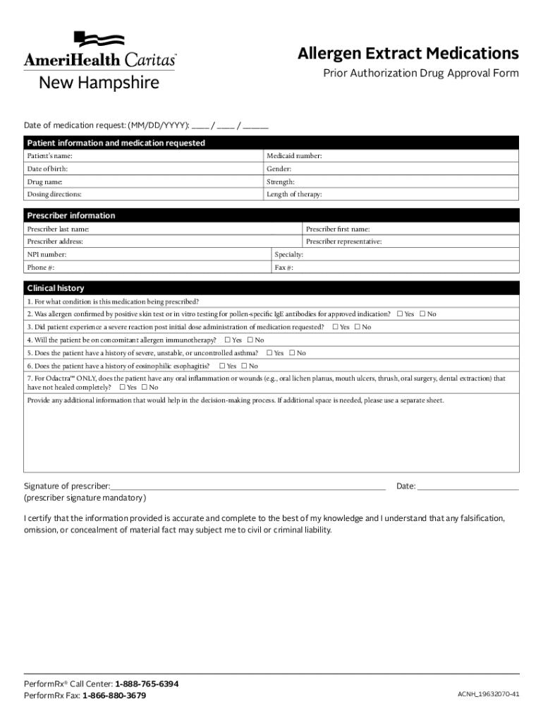 Fillable Online Allergen Extract Medications Prior Authorization Fax ...