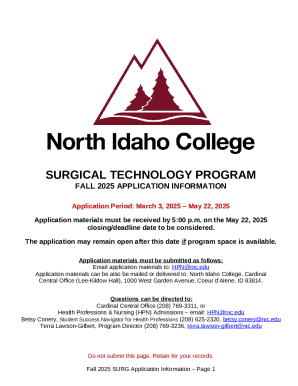 Surgical Technology Program Fall 2025 Application Ination Doc Template | pdfFiller