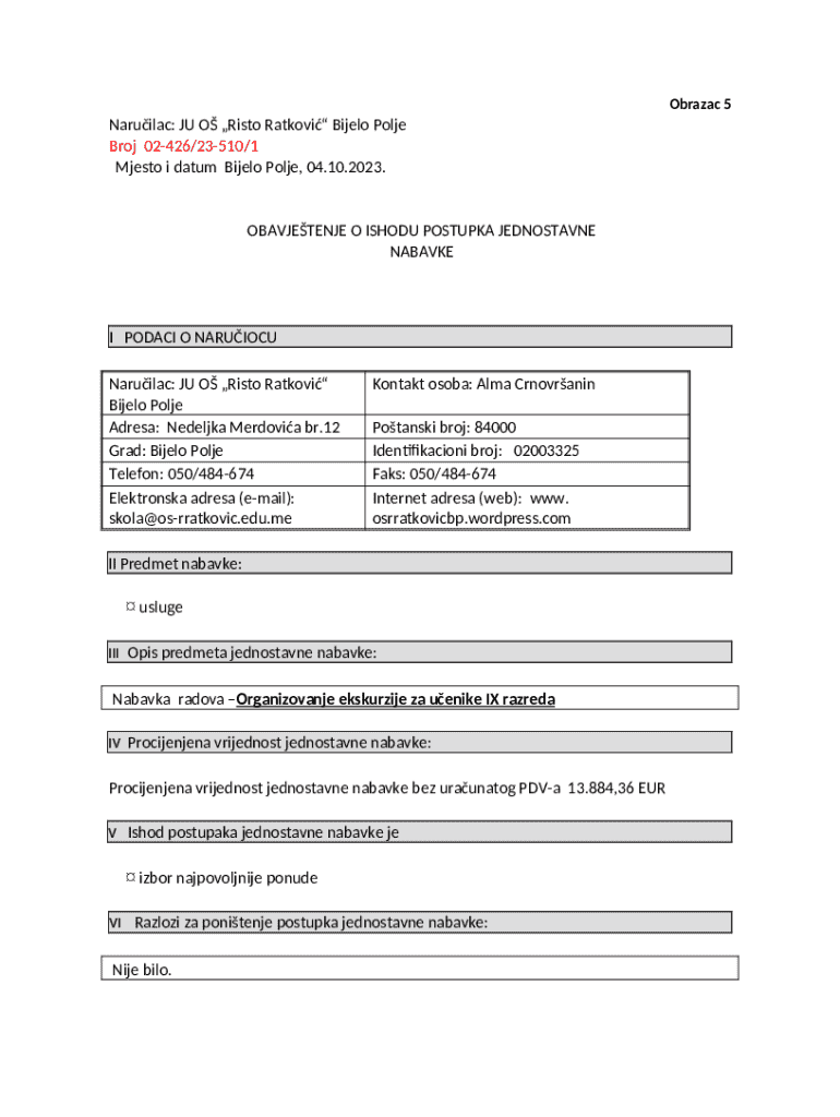 Obrazac 5 Doc Template | pdfFiller