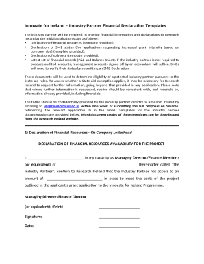 Industry Partner Financial Declaration Templates Doc Template | pdfFiller