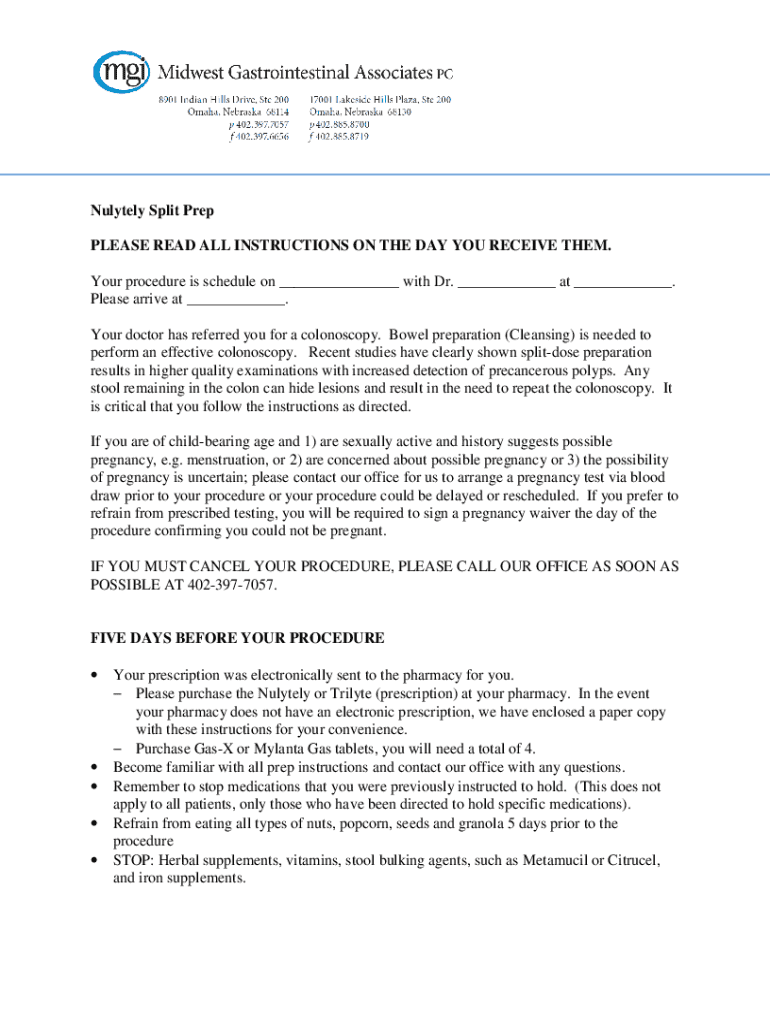 Fillable Online Nulytely Split Prep Instructions Fax Email Print ...
