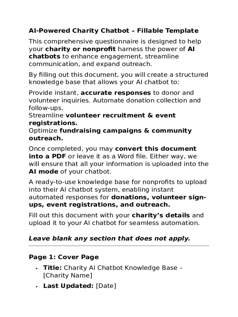 Ai-powered Charity Chatbot - Template Doc Template | pdfFiller