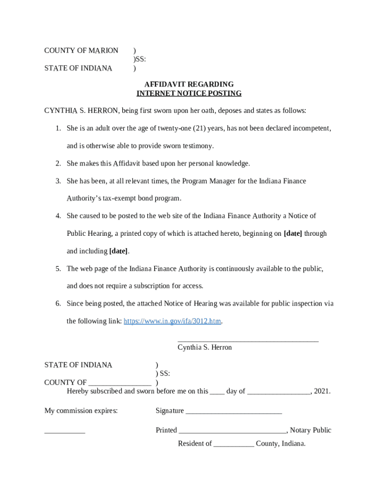 Affidavit Regarding Internet Notice Posting Doc Template | pdfFiller