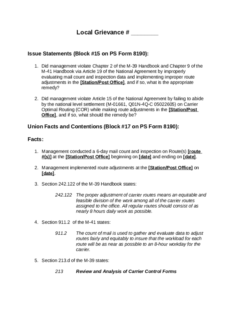 Local Grievance Doc Template | pdfFiller