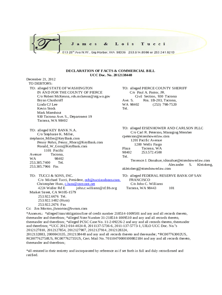 Declaration of Facts & Commercial Bill Doc Template | pdfFiller