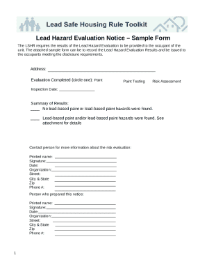 Lead Hazard Evaluation Notice - Sample Doc Template | pdfFiller