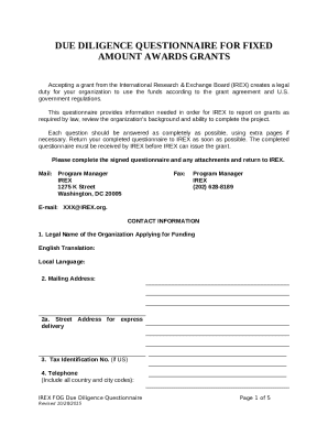 Due Diligence Questionnaire for Fixed Amount Awards Grants Doc Template ...