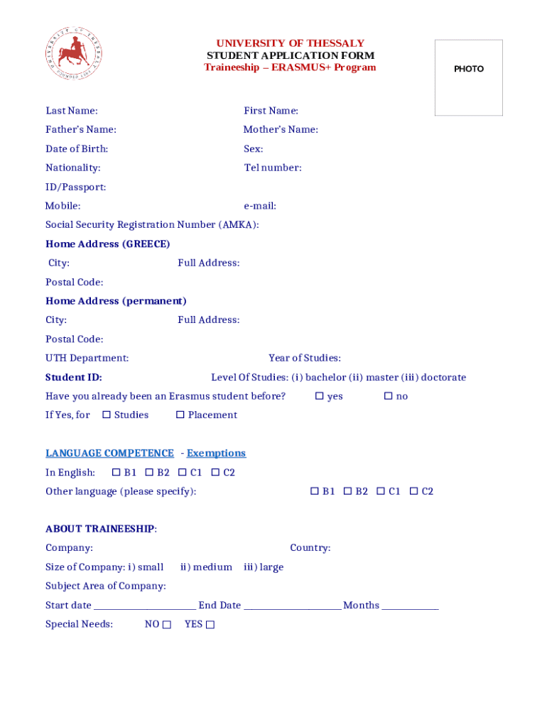 Student Application - erasmus uth Doc Template | pdfFiller