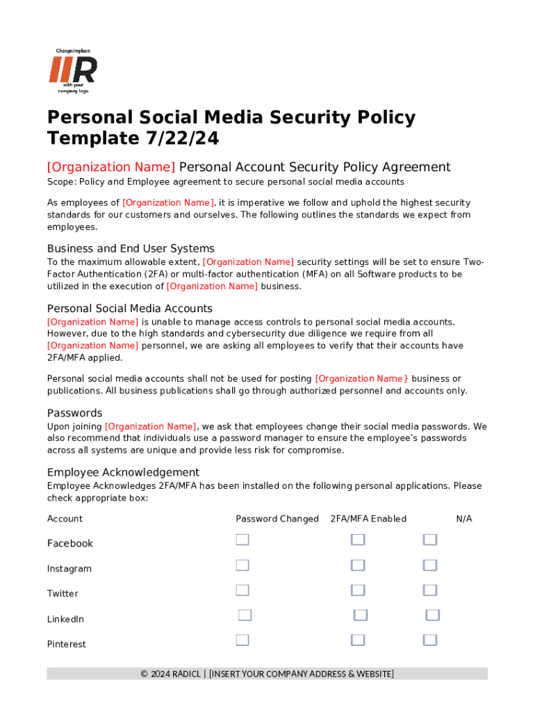 [organization Name] Personal Account Security Policy Agreement Doc ...