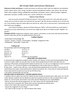 6th Grade Math and Science Disclosure Doc Template | pdfFiller