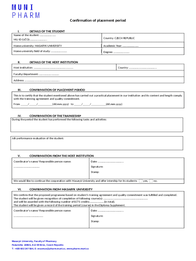 Confirmation of Placement Period Doc Template | pdfFiller