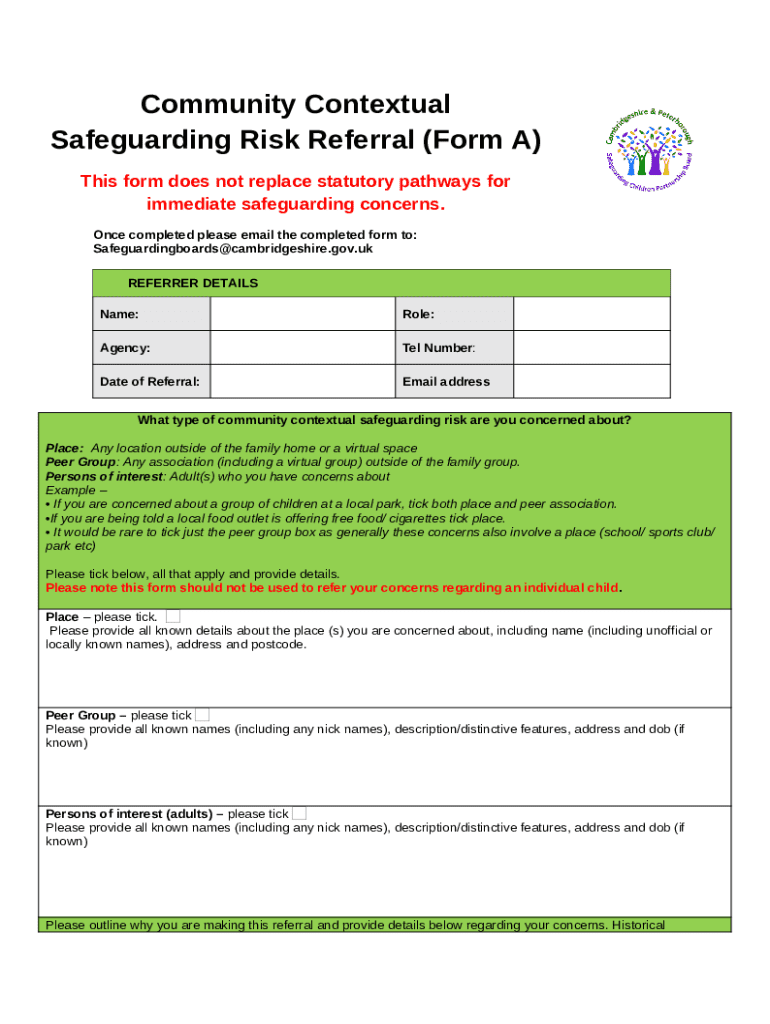 Community Contextual Safeguarding Risk Referral ( a) Doc Template | pdfFiller