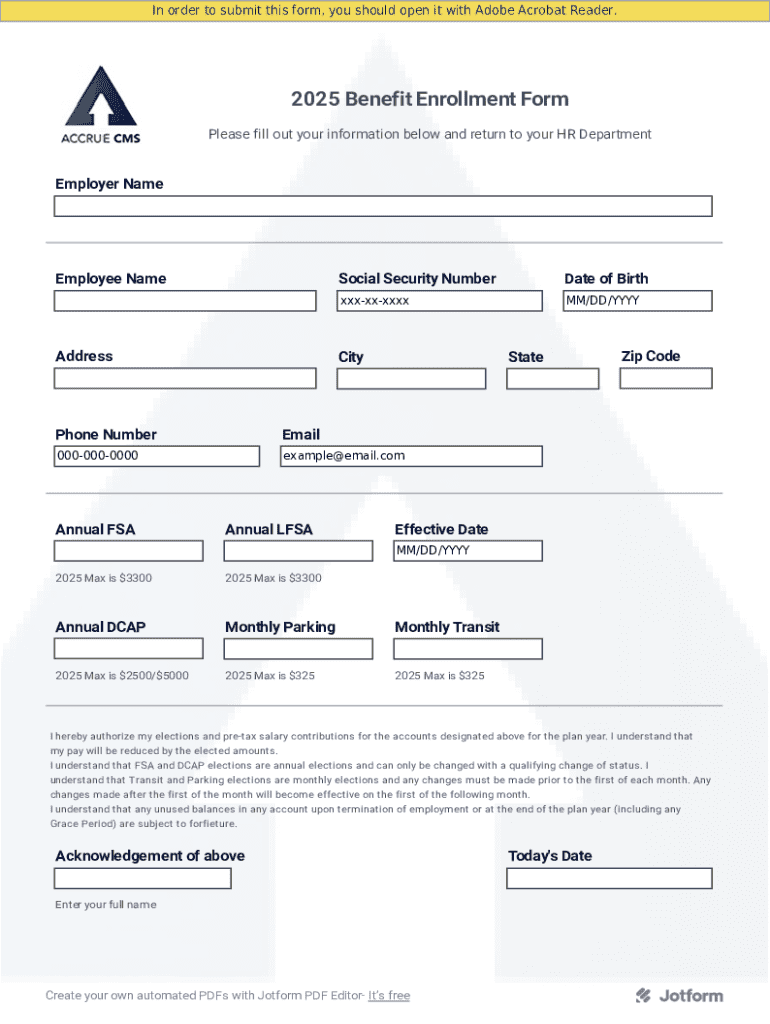 Fillable Online 2025 Benefit Enrollment Form Fax Email Print - pdfFiller