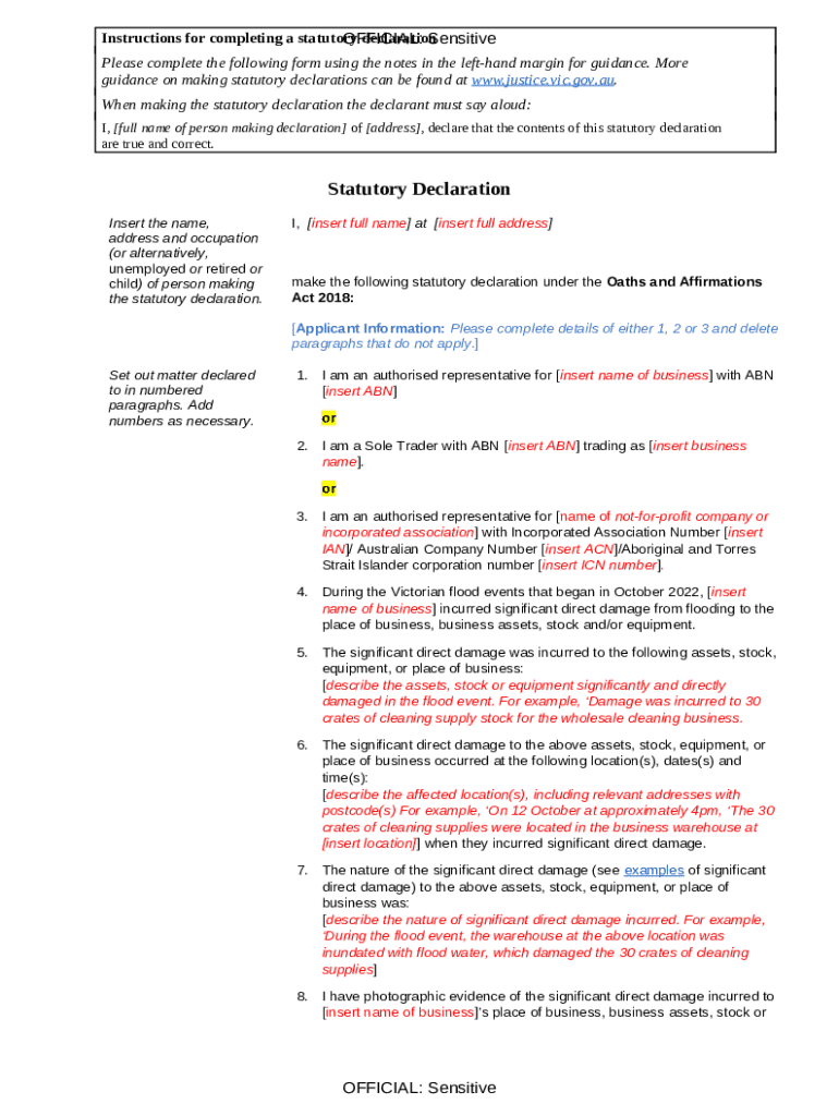 Statutory Declaration Doc Template | pdfFiller