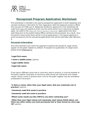 Recognized Program Application Worksheet Doc Template | pdfFiller