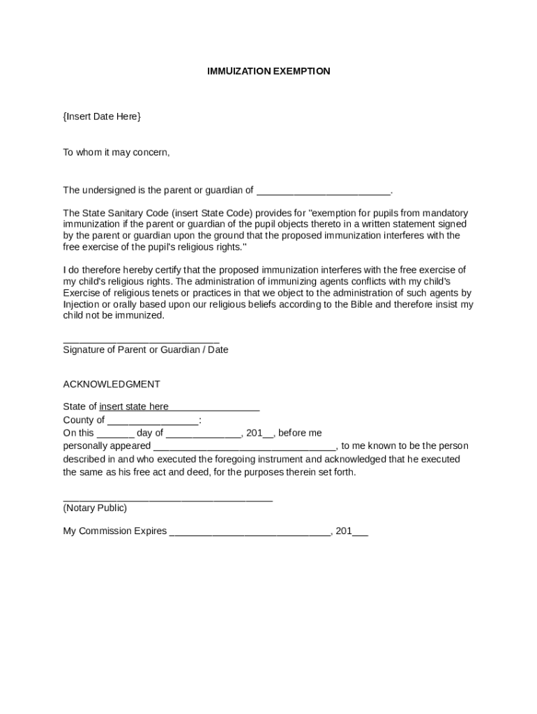 Immunization Exemption Doc Template | pdfFiller
