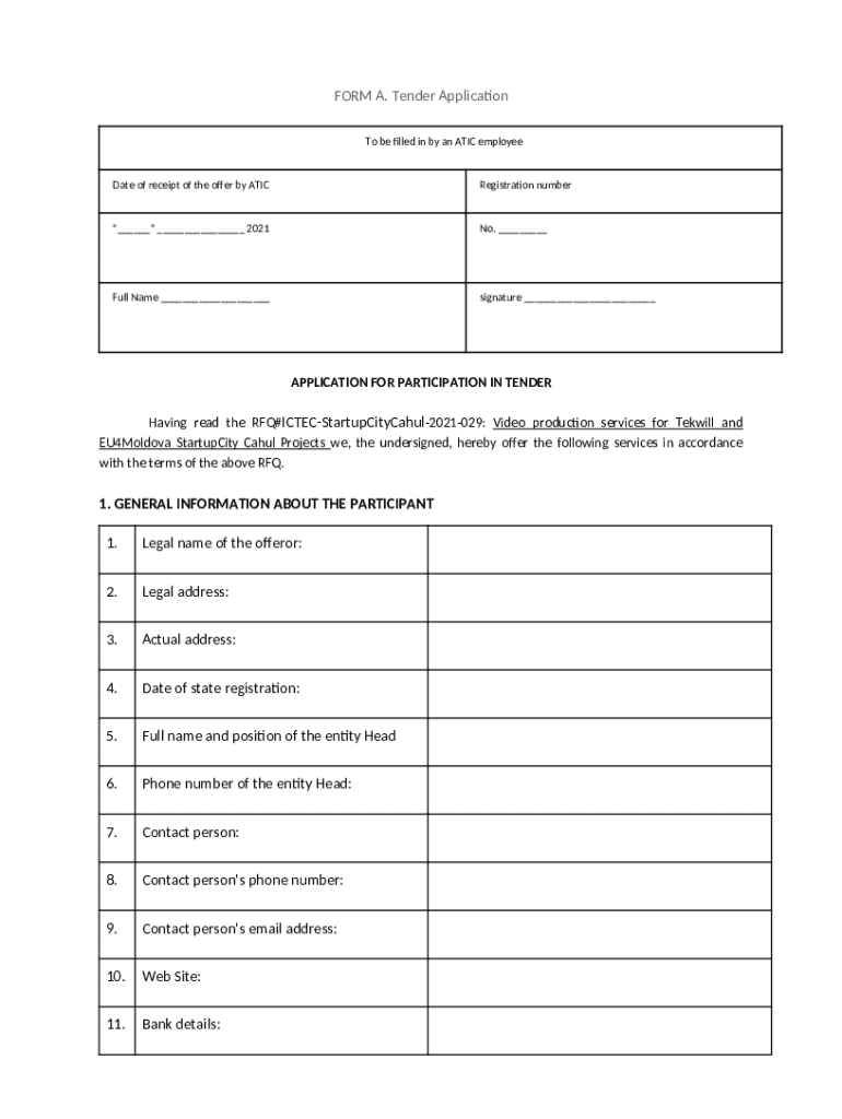 a. Tender Application Doc Template | pdfFiller