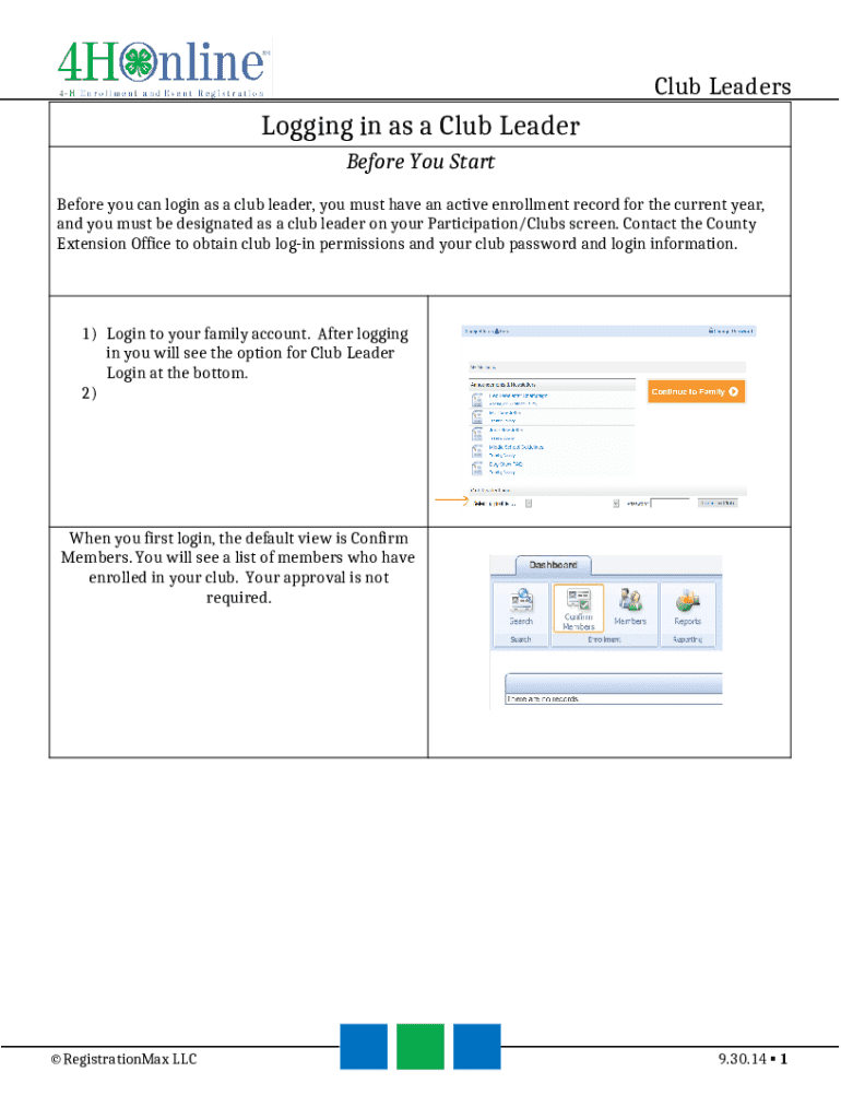 Before you can login as a club leader, you must have an active ...