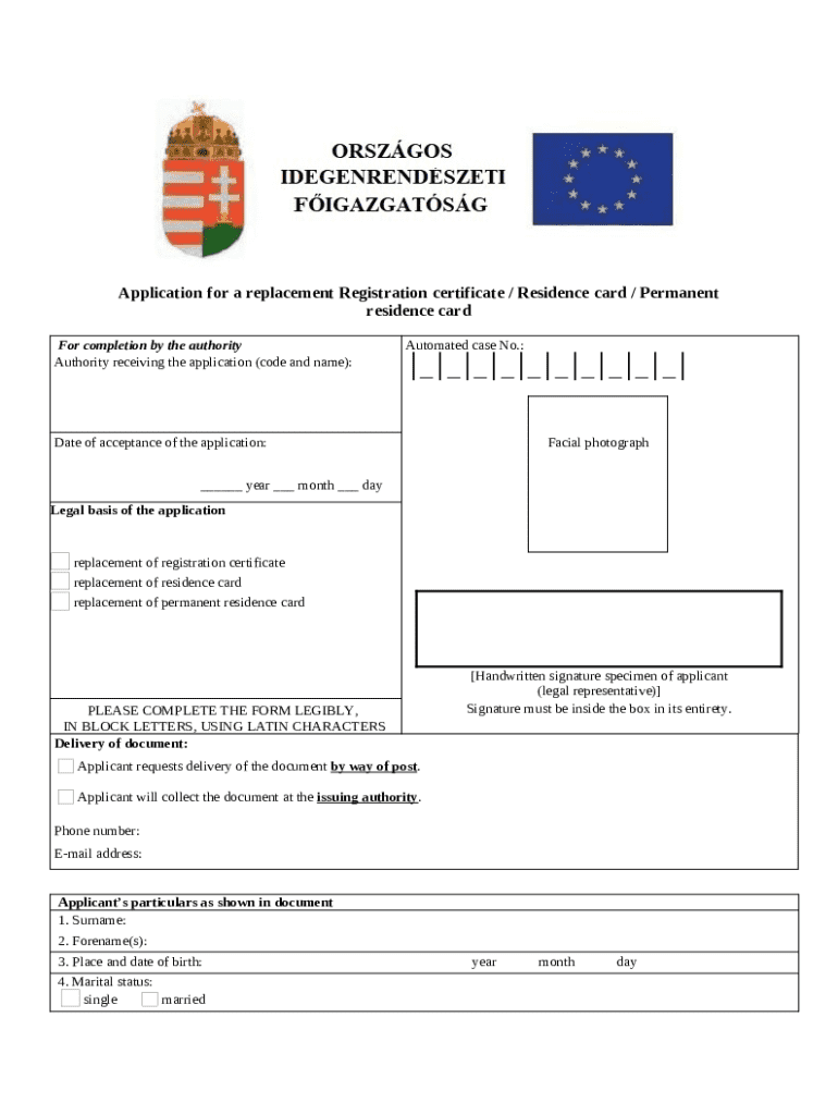 Application for Replacement Registration Certificate / Residence Card ...