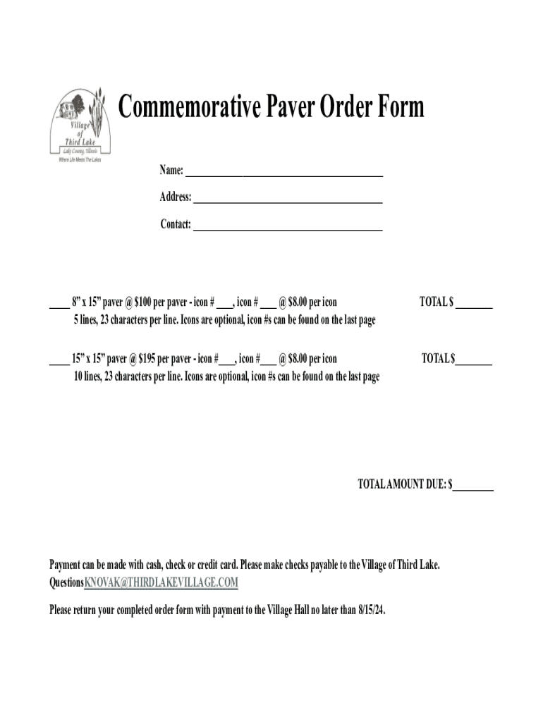 Fillable Online Commemorative Paver Order Form Fax Email Print - pdfFiller