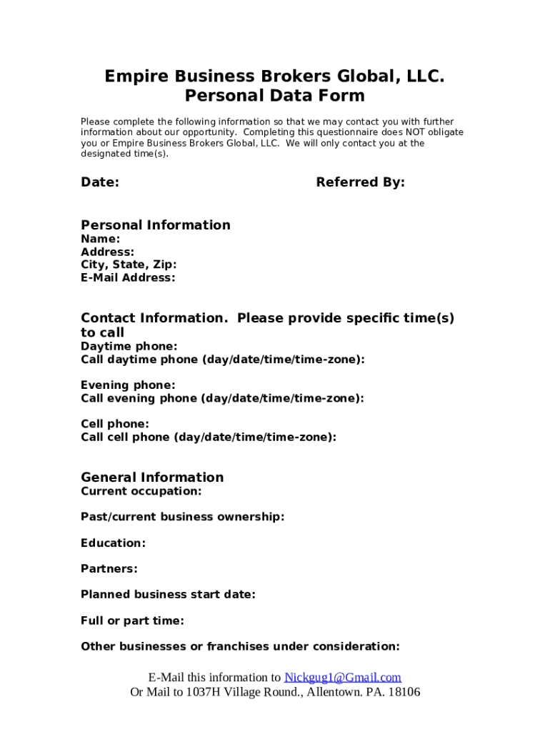 Personal Data Doc Template | pdfFiller