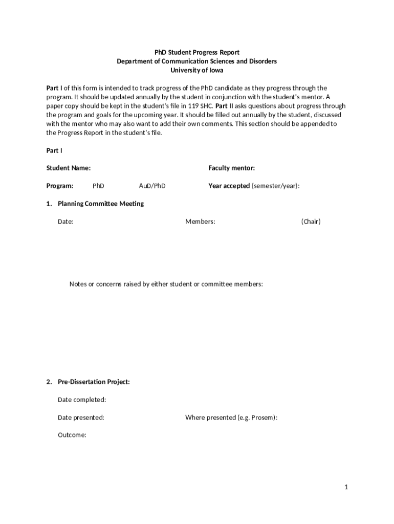 Phd Student Progress Report Doc Template | pdfFiller