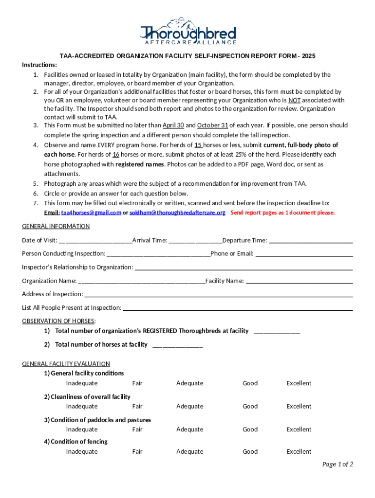 Taa-accredited Organization Facility Self-inspection Report - 2025 Doc Template | pdfFiller