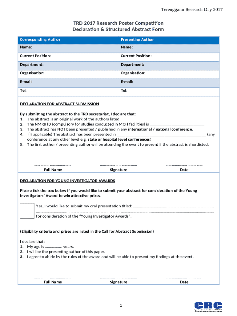 Trd 2017 Research Poster Competition Declaration & Structured Abstract ...
