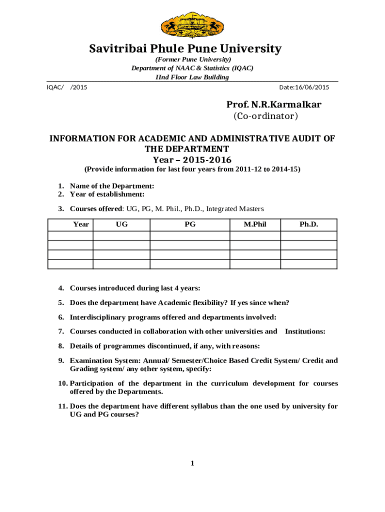 Department of NAAC & Statistics (IQAC) - sppudocs unipune ac Doc Template | pdfFiller