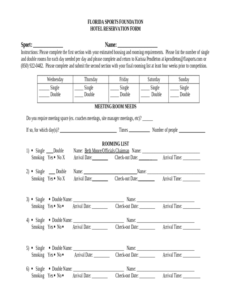 Florida Sports Foundation Hotel Reservation Doc Template | pdfFiller